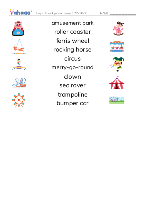 Amusement Park - worksheets PDF Download | Yahaaa!