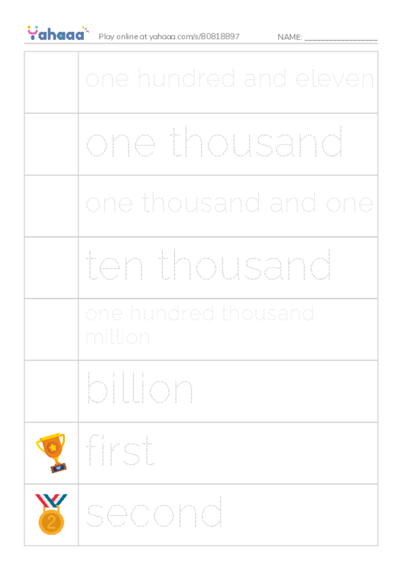 625 words to know in English: Numbers 5 - worksheets PDF | Yahaaa!