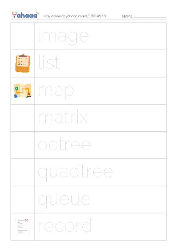 Common Nouns in English: data structures 2 - worksheets PDF | Yahaaa!